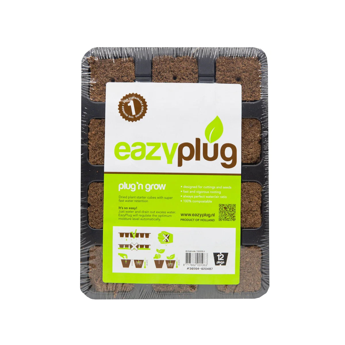 Eazy-Plug Coco Peat Plug & Grow Propagation Tray - 12 Cubes