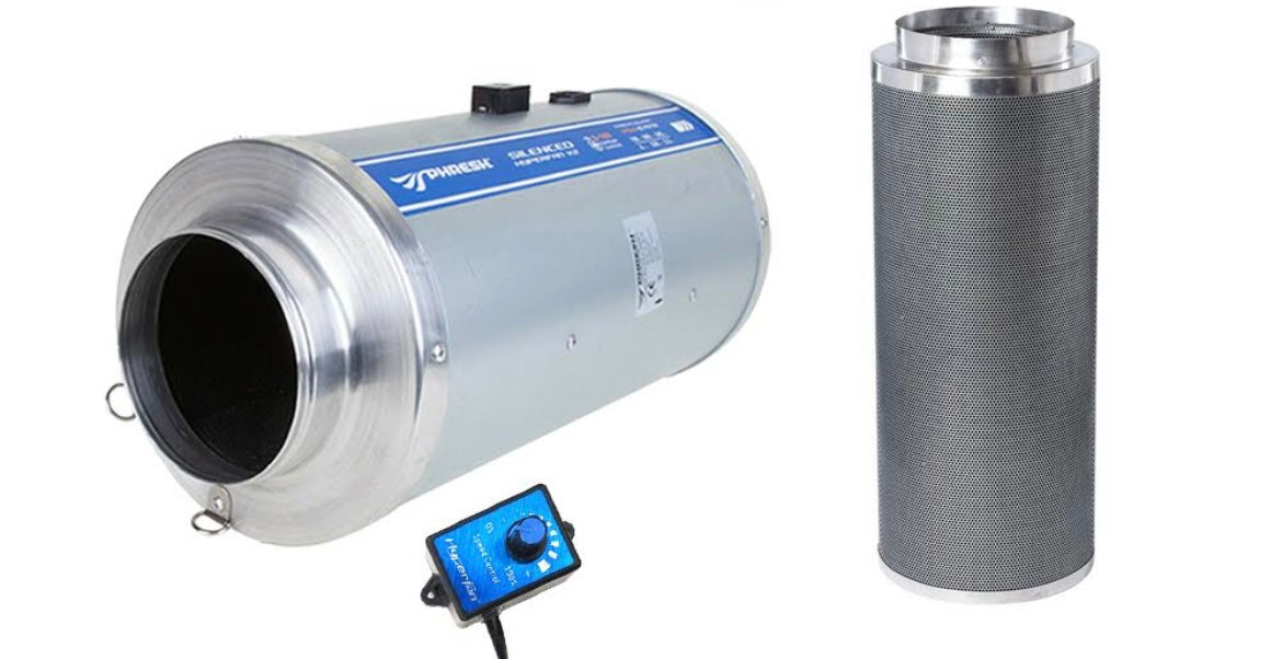 Silenced Hyper Fan 150 + Pro Grow Filter 150/500 Combo W/ Controller